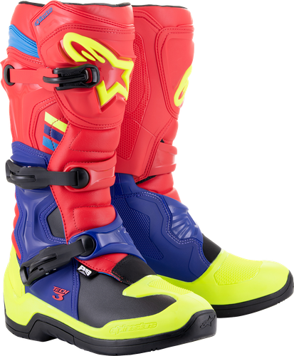 Alpinestars Tech 3 Boots 7 Red/Blue/Yellow Fluorescent 2013018-3375-7 ...