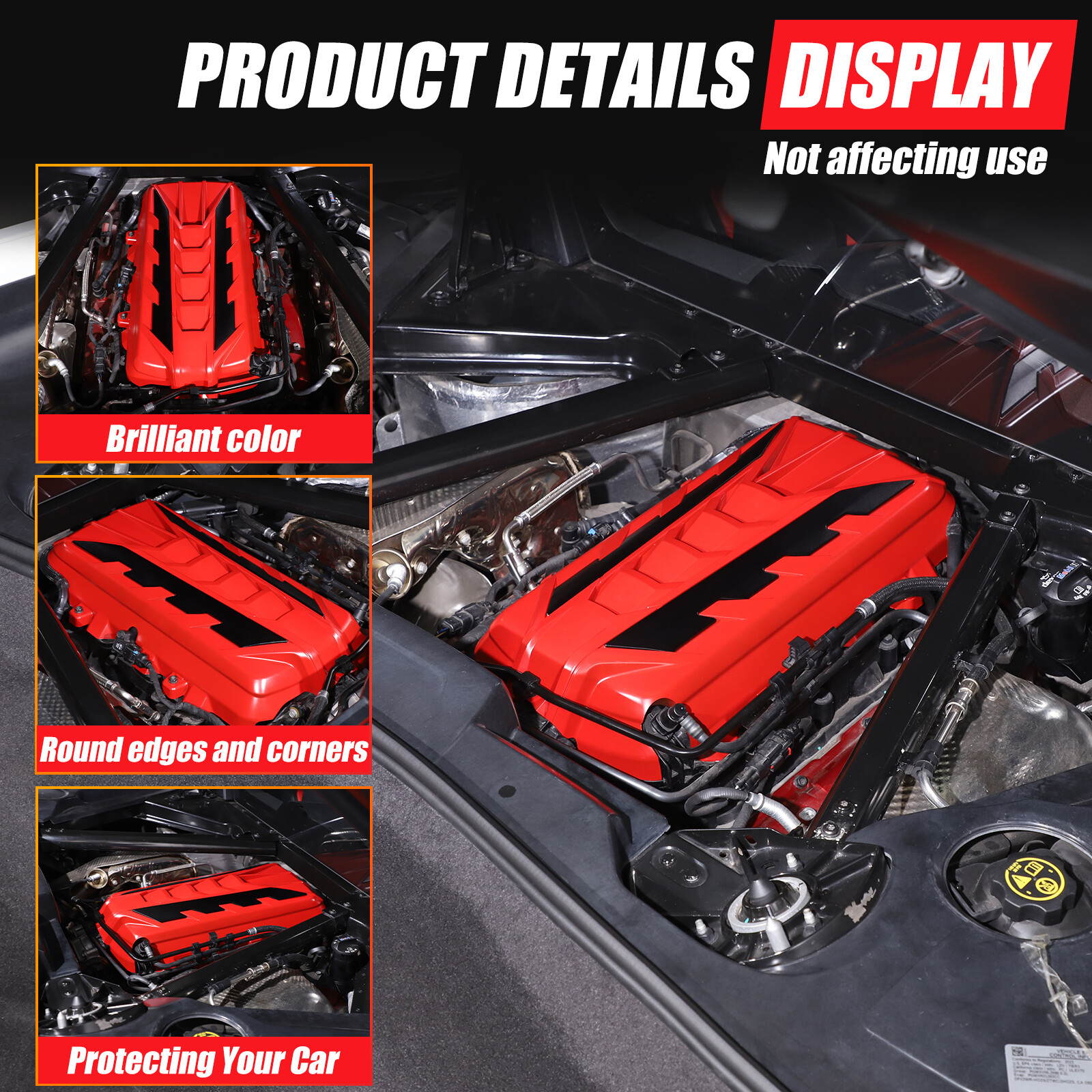 Red Engine Bay Panel Cover Trim in Edge Black For Corvette Coupe C8 ...