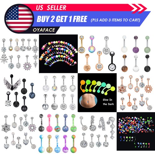 5-100Pc Belly Button Ring 316L Steel/UV for Women Girls Navel Studs ...
