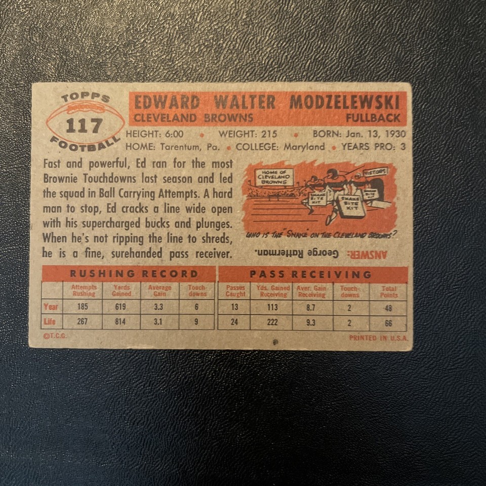 1956 Topps #117 Ed Modzelewski, Cleveland Browns | eBay