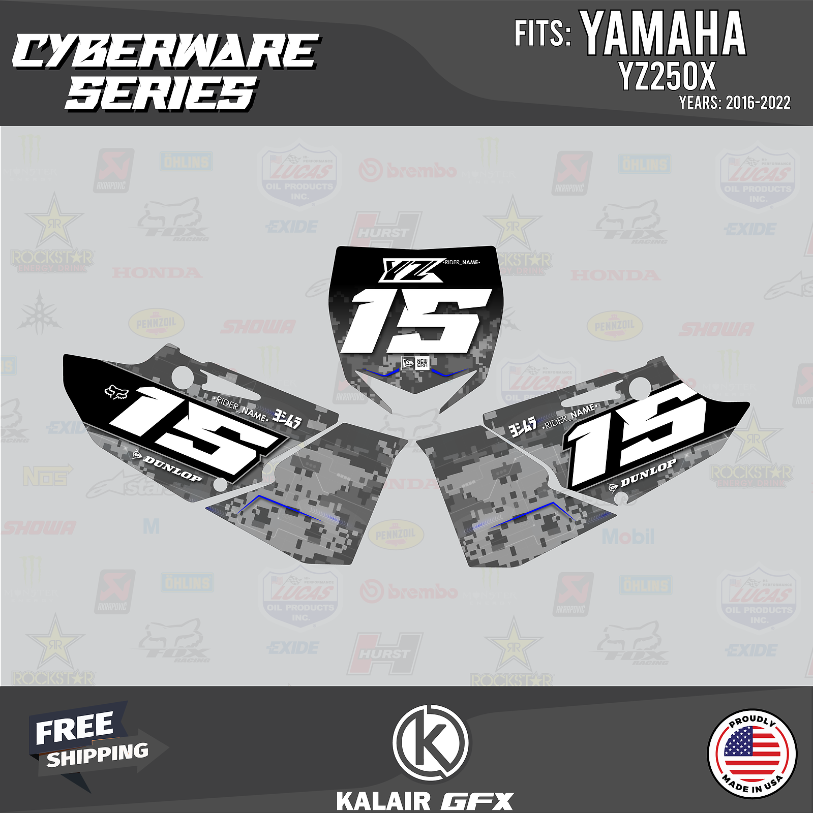 Graphics Kit for Yamaha YZ250X (2016-2022) Cyberware-Blue | eBay