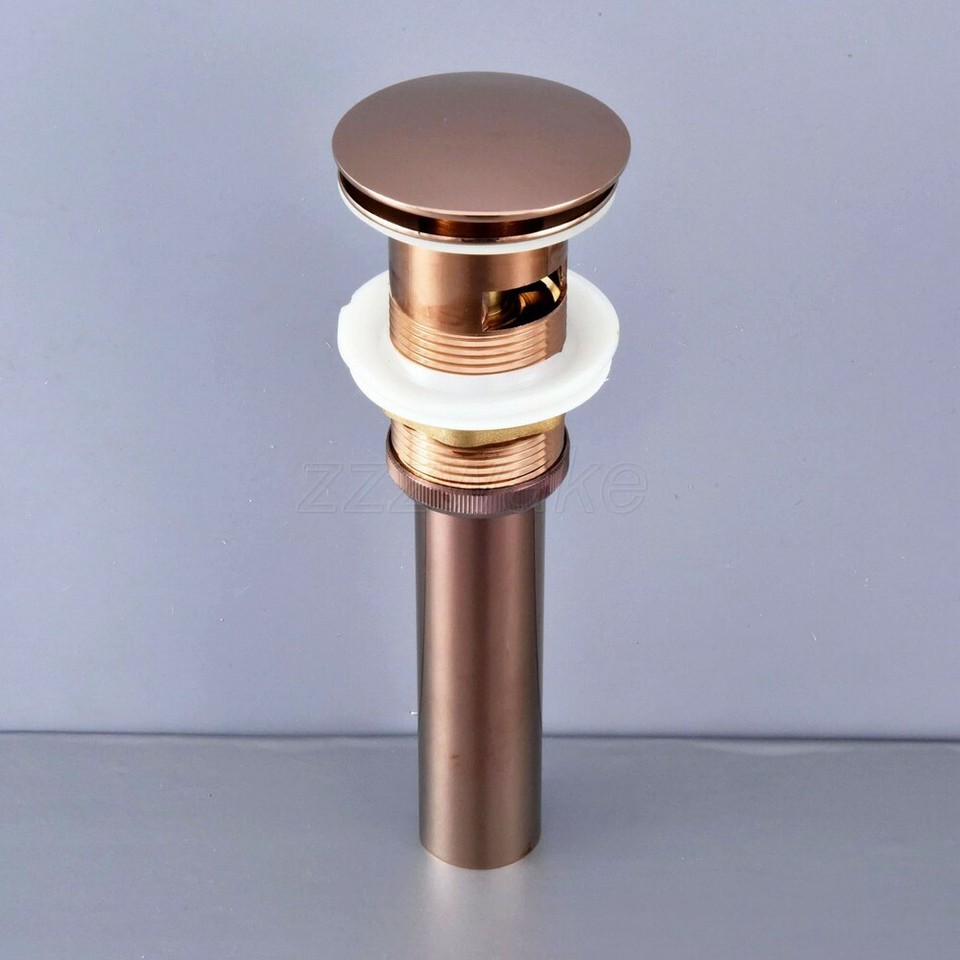 Rose Gold Brass Round Cap Pop UP Sink Basin Waste / Drain With Overflow ...
