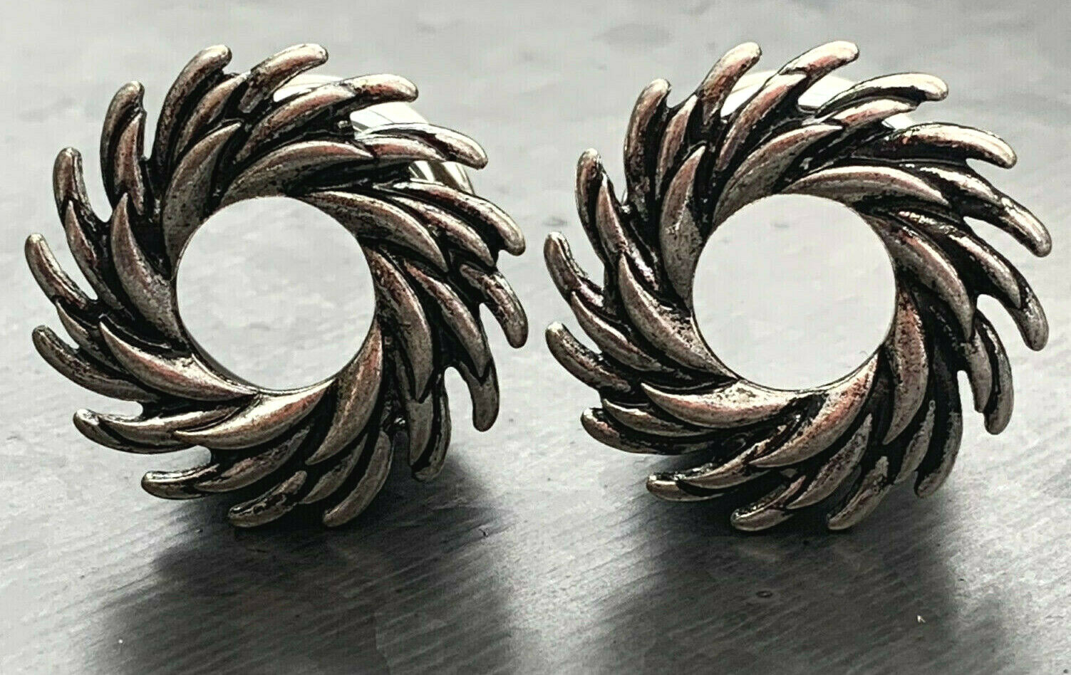 PAIR Tribal Swirl Steel Double Flare Tunnels Earlets Ear Plugs Gauges ...