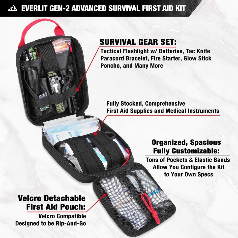 EVERLIT Survival Upgraded Survival First Aid Kit Emergency Gear Trauma ...