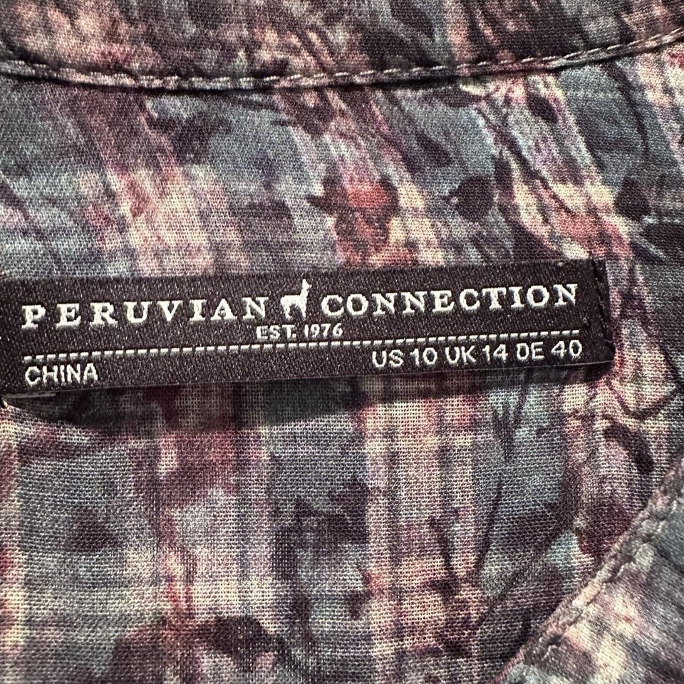 Peruvian Connection Purple Blue Checked Long Sleeve Shirt Dress Size 10 ...