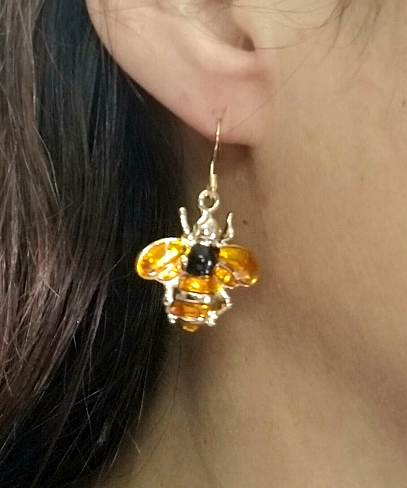 14k Gold Bee Earrings Dangle Bumblebee Earrings Bee Jewelry Bees | eBay