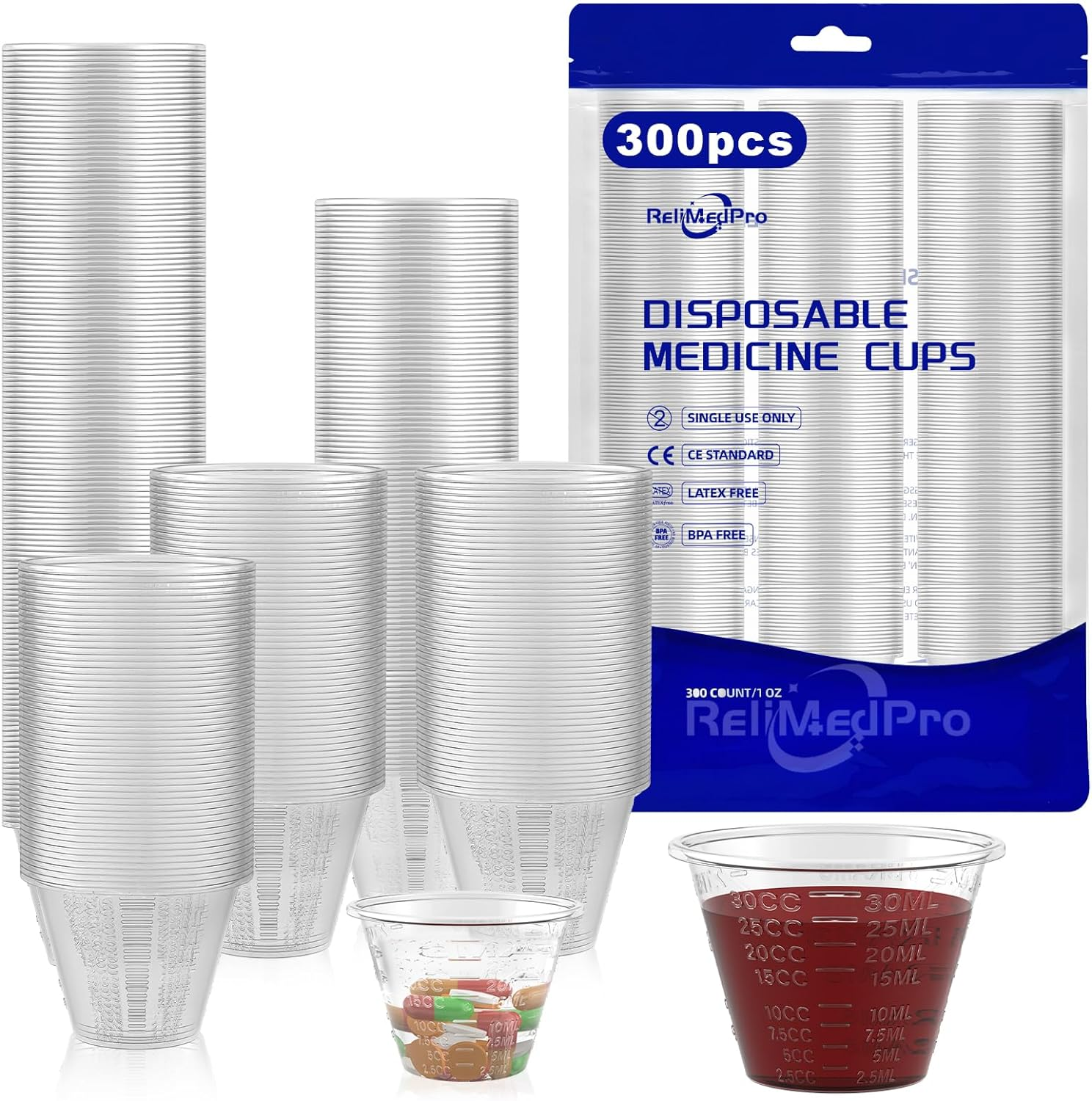 Disposable Medicine Cups Graduated, Bulk Pack of 300, 1 Oz (30Ml) Small ...