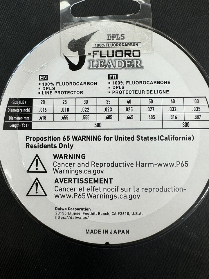 Daiwa J-Fluoro Leader - 500 yd. - 40 lb. Test - 0.654 mm Diameter **NEW ...