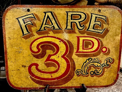 RARE-1920’s English Fairgrounds Sign-FARE 3D (3 Pence)-Wood/Painted ...