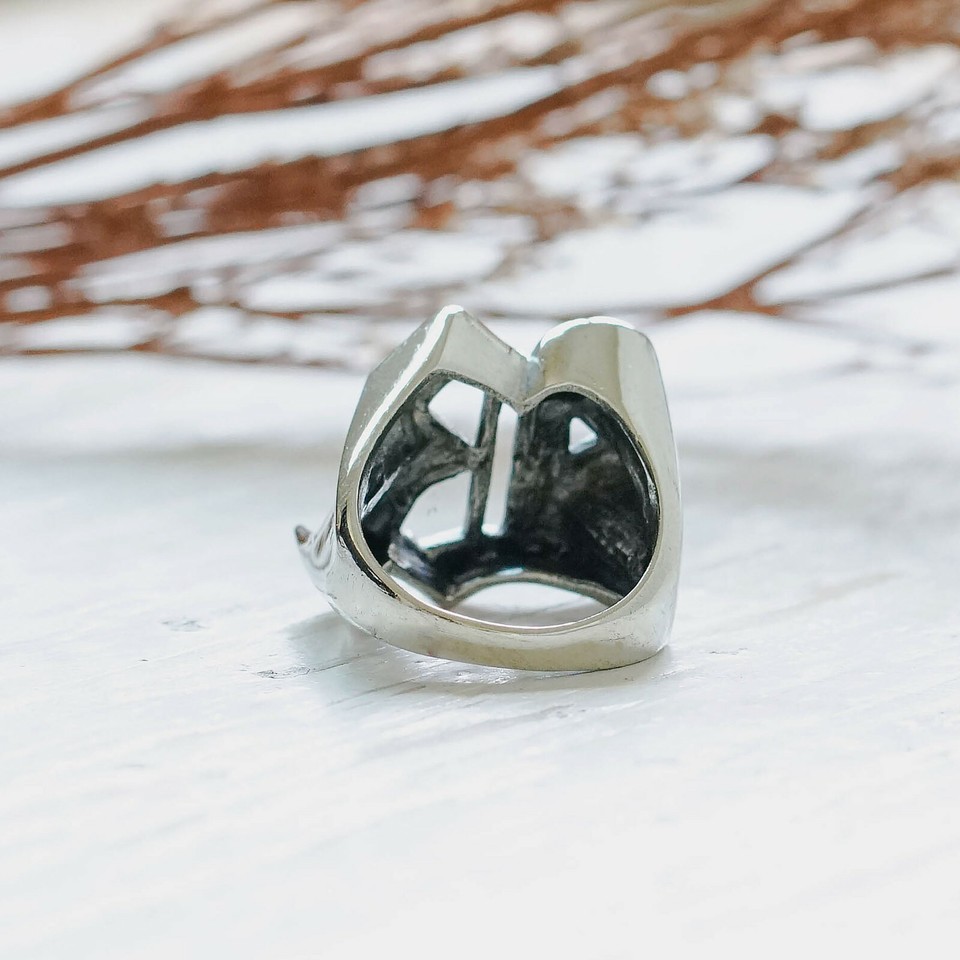 R letter old english ring men silver 925 biker handmade initials ...