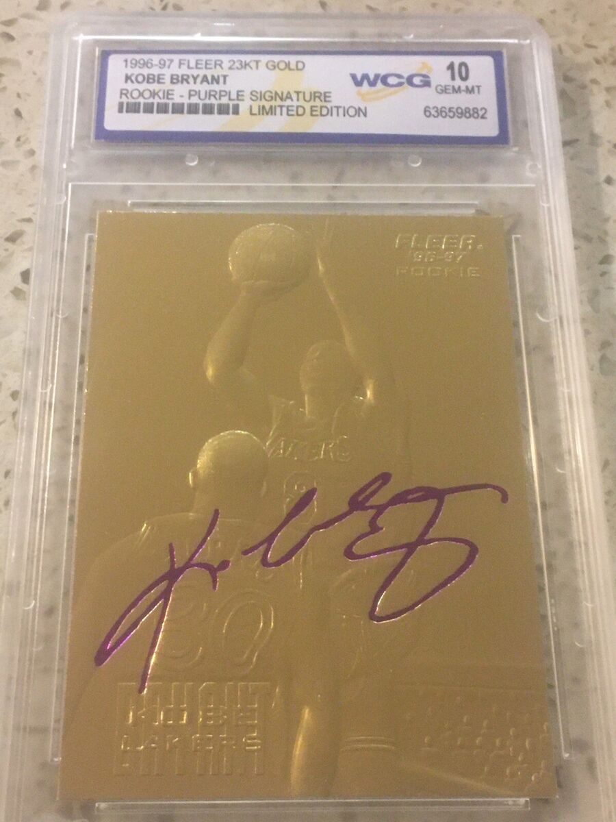 96 KOBE BRYANT FLEER 23K GOLD ROOKIE GRADED MINT 10 PURPLE 96 KOBE BRYANT FLEER 23K GOLD ROOKIE GRADED MINT 10 PURPLE
