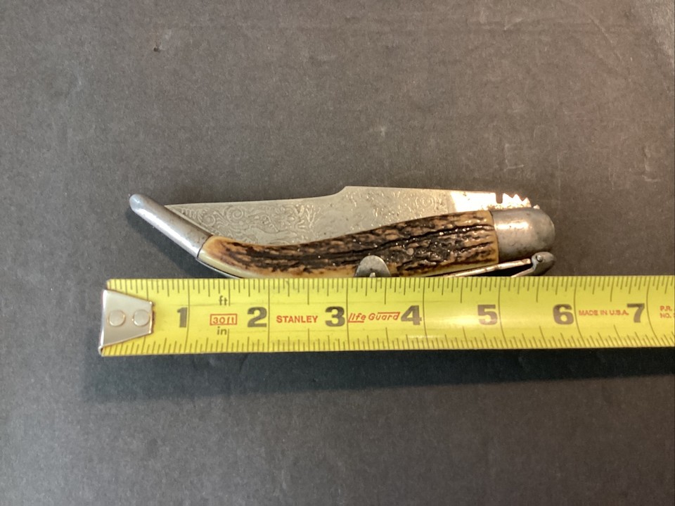 Rare Navaja Ratcheting Folding Spanish Knife Stag Horn Hunting Scene ...