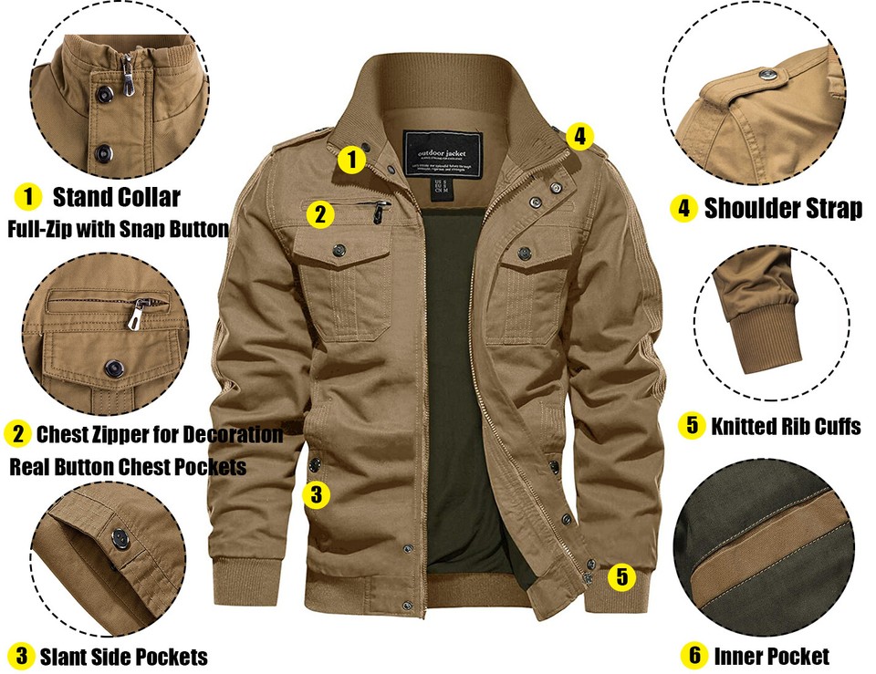 Tacvasen Tactical Mens Cargo Jacket Cotton Coat Winter Casual Work ...