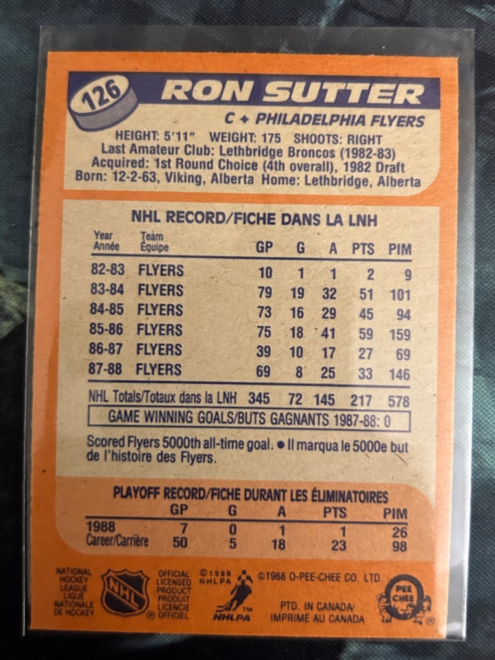 88-89 O-Pee-Chee Ron Sutter NM Philadelphia Flyers | eBay