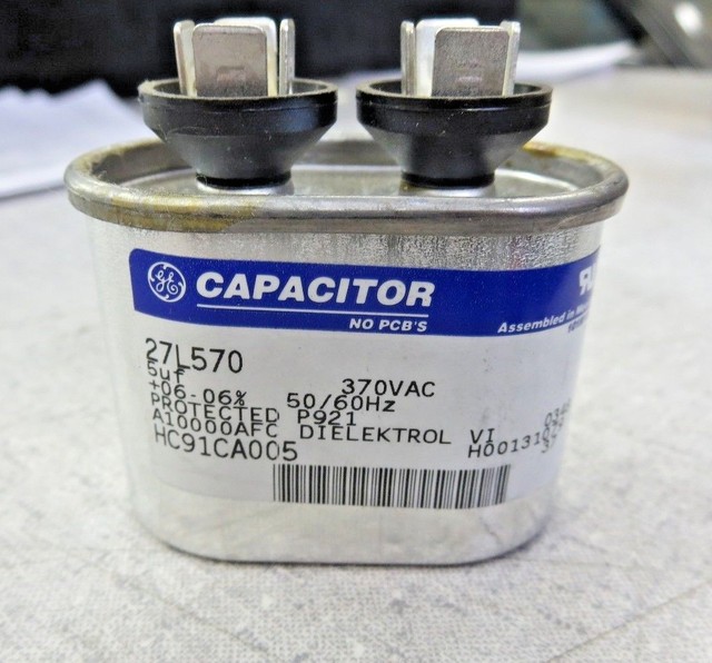 27L570 GE 5uf X 370 VAC Oval Motor Run Capacitor #38g21rm for sale ...