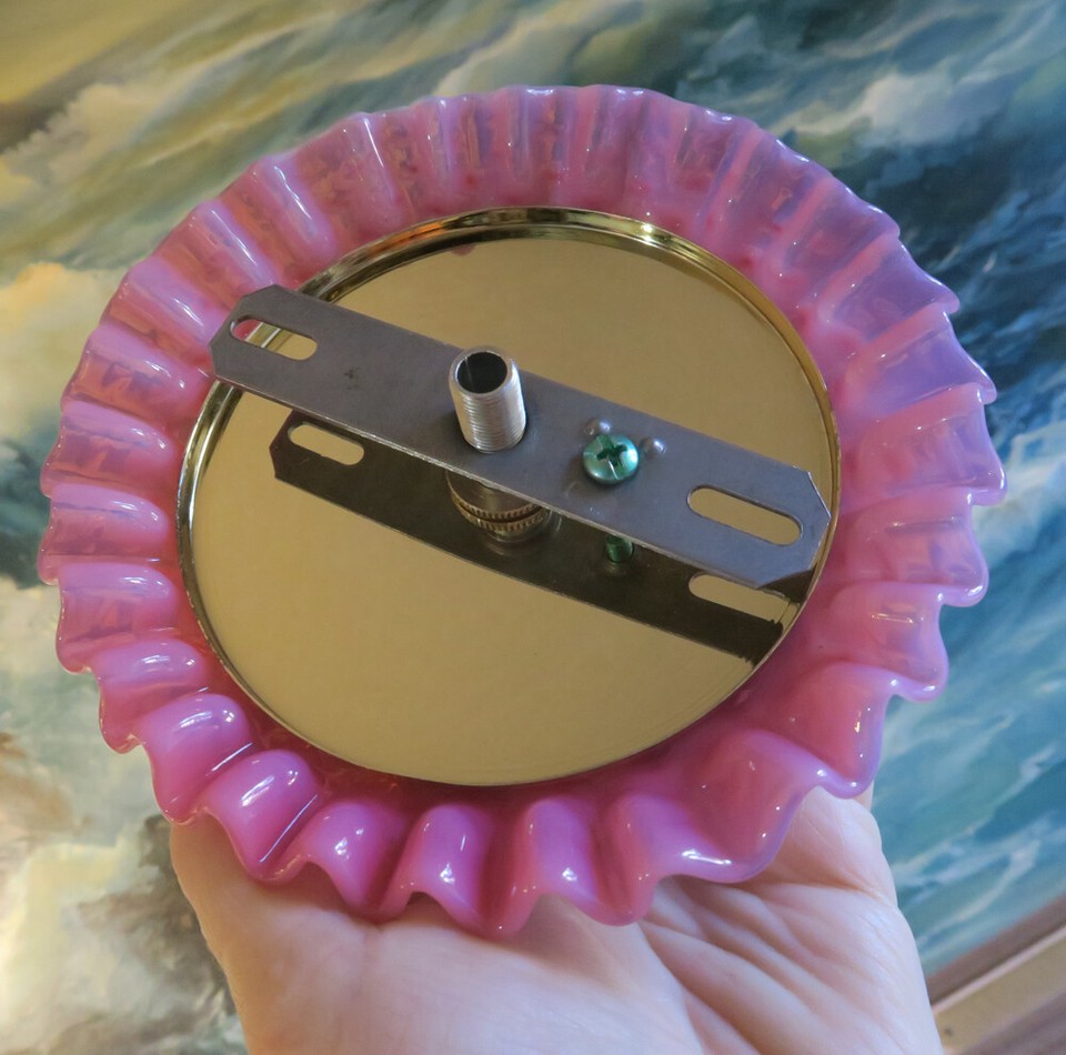 5.25" Canopy ceiling part brass Vintage Fenton Cranberry art GLASS lamp ...