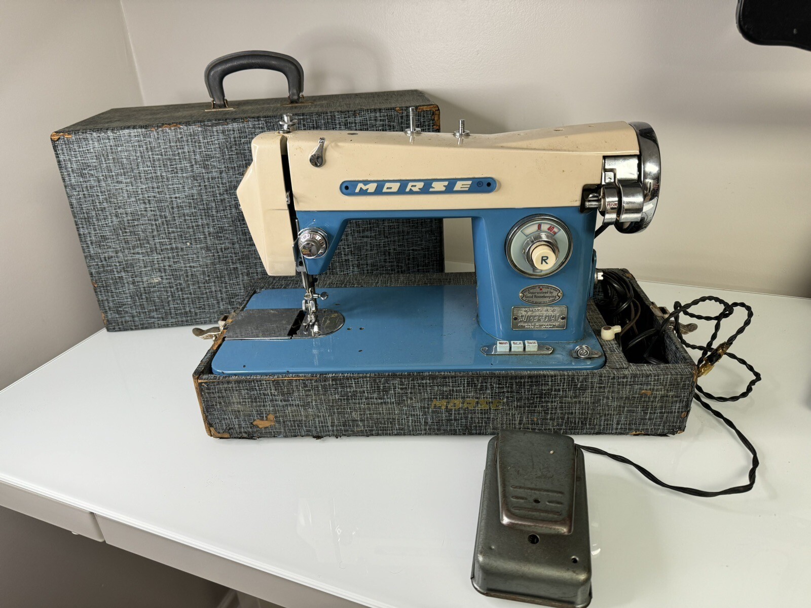Vintage Morse Super Dial Sewing Machine Blue With Case Power Tested ...