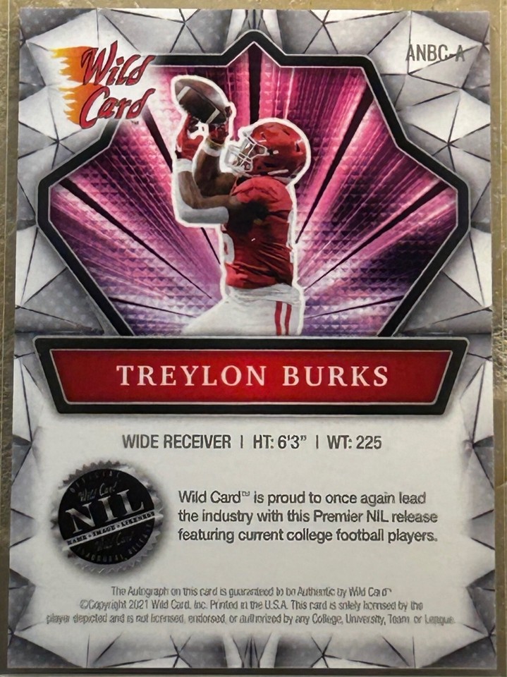 2021 Wild Card TREYLON BURKS Alumination NIL Collegiate Edition Silver ...