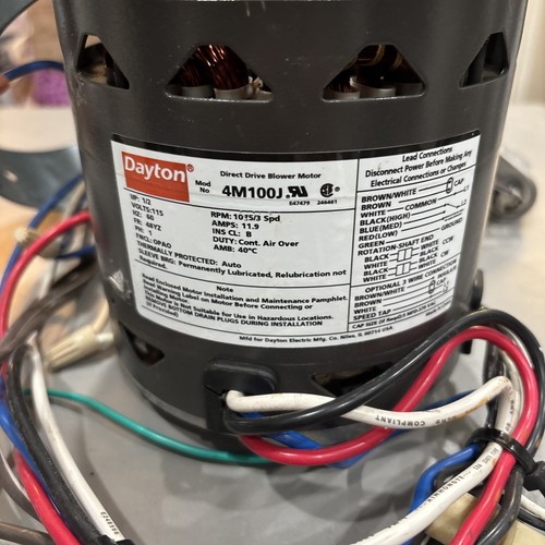 DAYTON 4M100J Direct Drive Blower Motor 1/2HP 115V 1075RPM 3SPD W ...