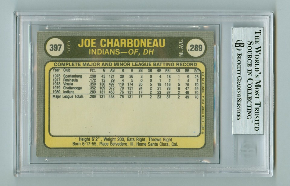 Joe Charboneau Autographed 1981 Fleer Rookie Card #397 Indians Beckett ...