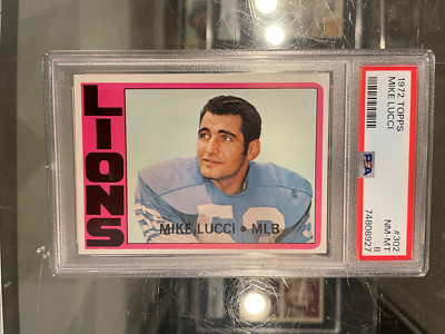 1972 TOPPS #302 MIKE LUCCI DETROIT LIONS FOOTBALL CARD RARE HI# PSA 8 ...