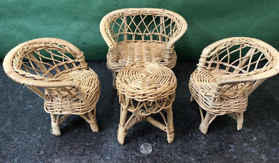 4 Piece Vintage Rattan Wicker Doll / Bear Furniture Set Barbie Fashion ...