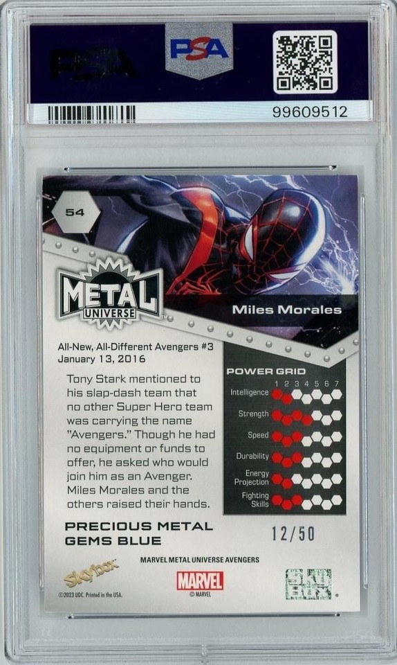 2024 SkyBox Metal Universe Avengers #54 Miles Morales Blue PMG 12/50 ...