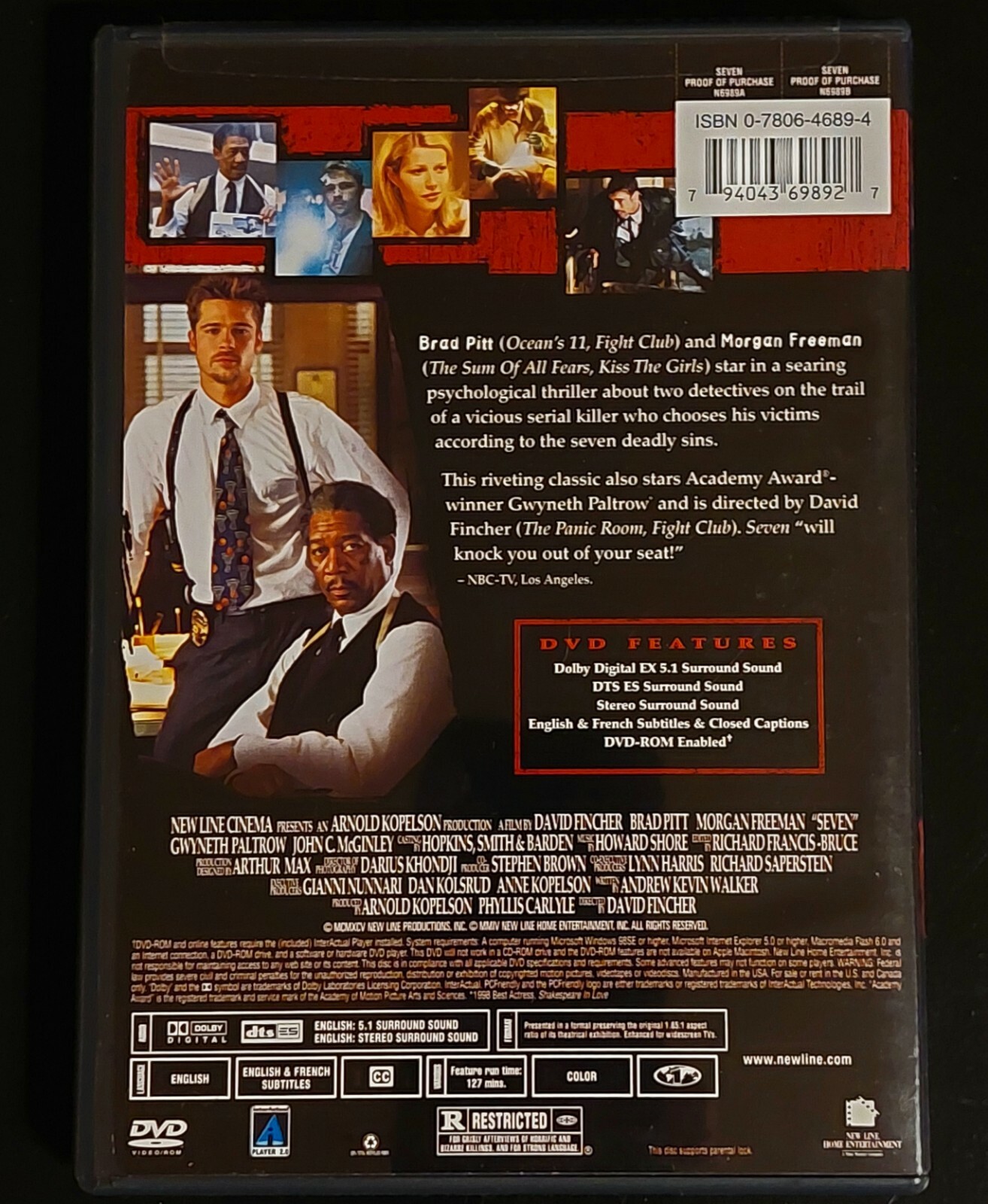 Seven (DVD, 1995) Morgan Freeman, Brad Pitt, Gwyneth Paltrow | eBay