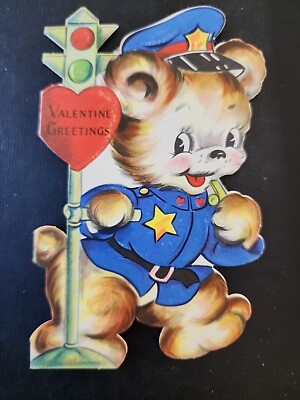 Vtg Hallmark Valentine Greeting Card Diecut Bear Policeman Whistle ...