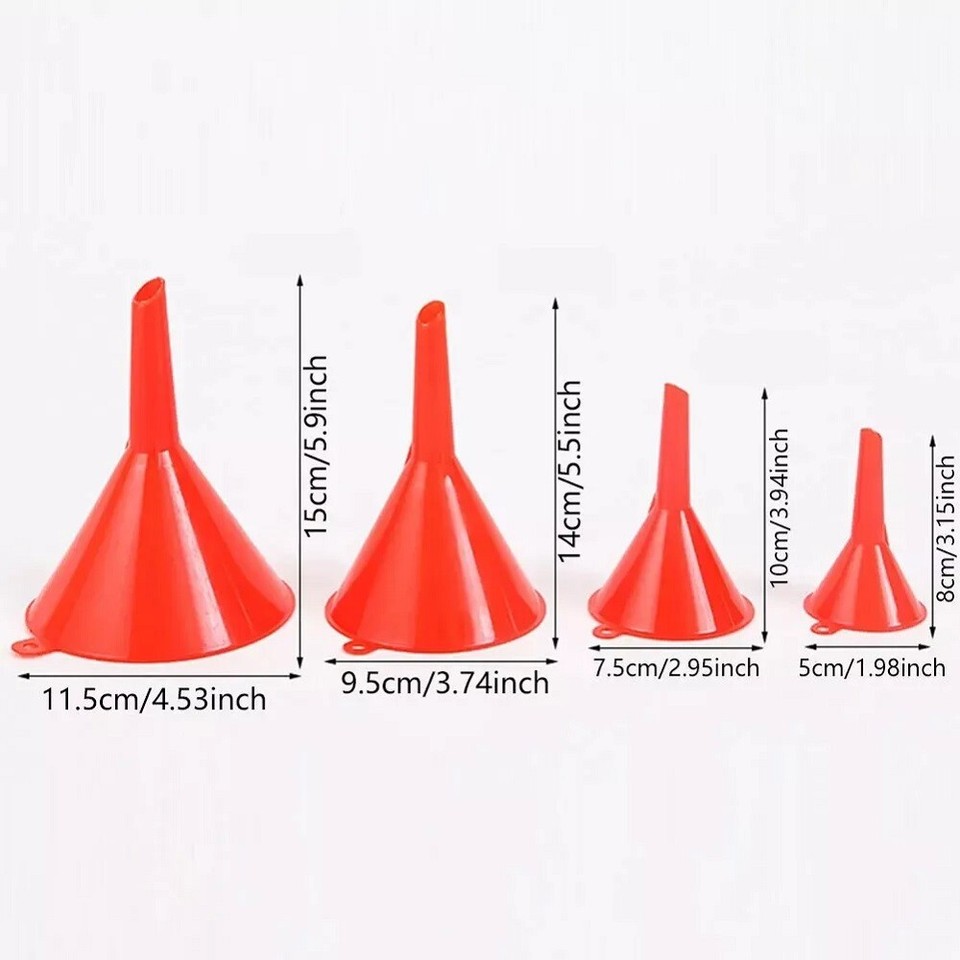 4pc Funnel Set Plastic Pouring Funnels Kitchen Petrol Fuel NEW | eBay UK