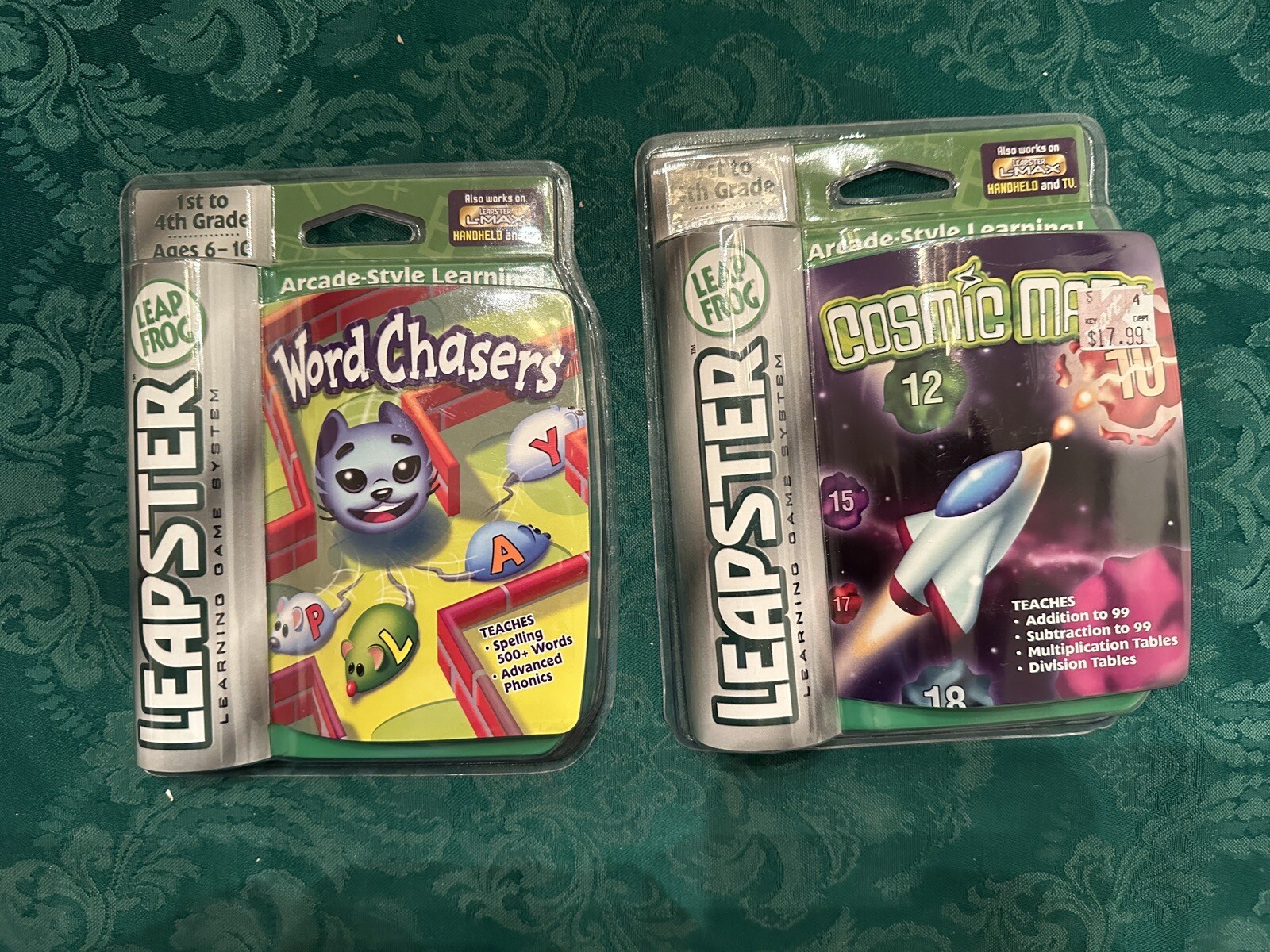 2 Games Leapfrog Leapster Learning Game System Cosmic Math and Word ...