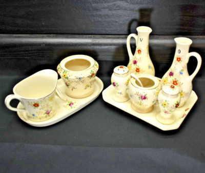 10 PC - Vintage Japanese Condiment Set W/ Trays - Hand Painted Japan ...