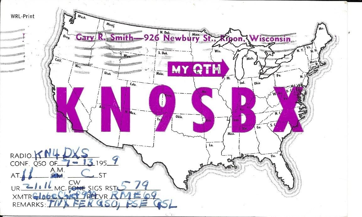 QSL 1959 Ripon Wisconsin radio card | eBay