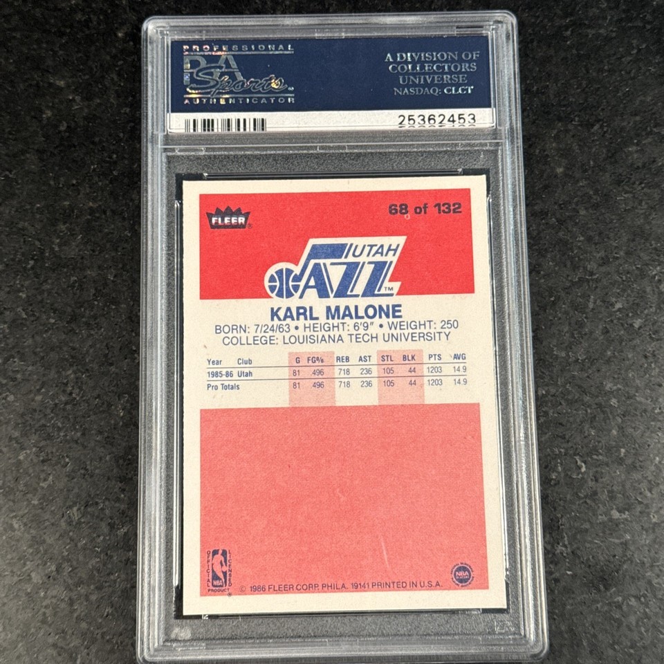 1986 Fleer Basketball Karl Malone #68 PSA 8 NM-MT Rookie Card RC ...
