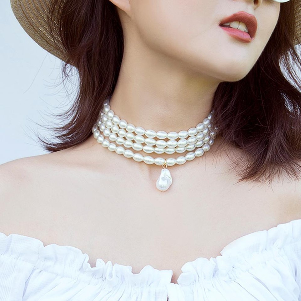 Multi Layer Pearl Necklace Boho Geometric Pendant Women Beach Chain ...