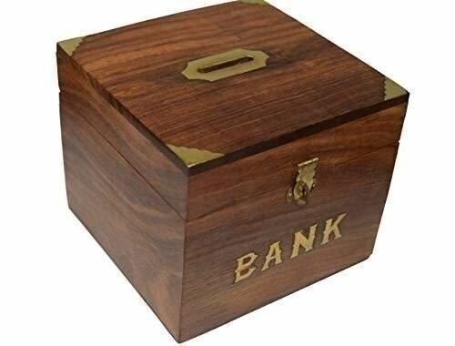OM SHRI OM Handmade Wood Money Coin Bank, Safe Piggy Bank, Coin Bank ...