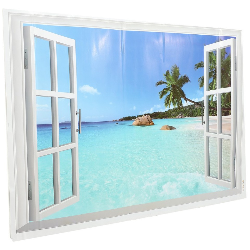 3 D Wall Decals Living Room Peel and Stick Fake Window Beach Sticker ...