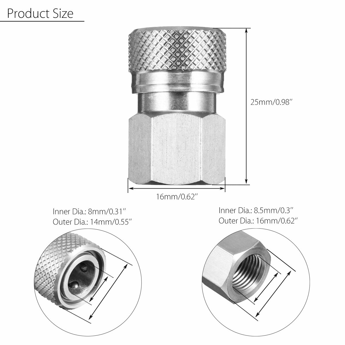 2Pcs Paintball PCP Stainless Female Quick Disconnect Adapter 1/8 NPT ...