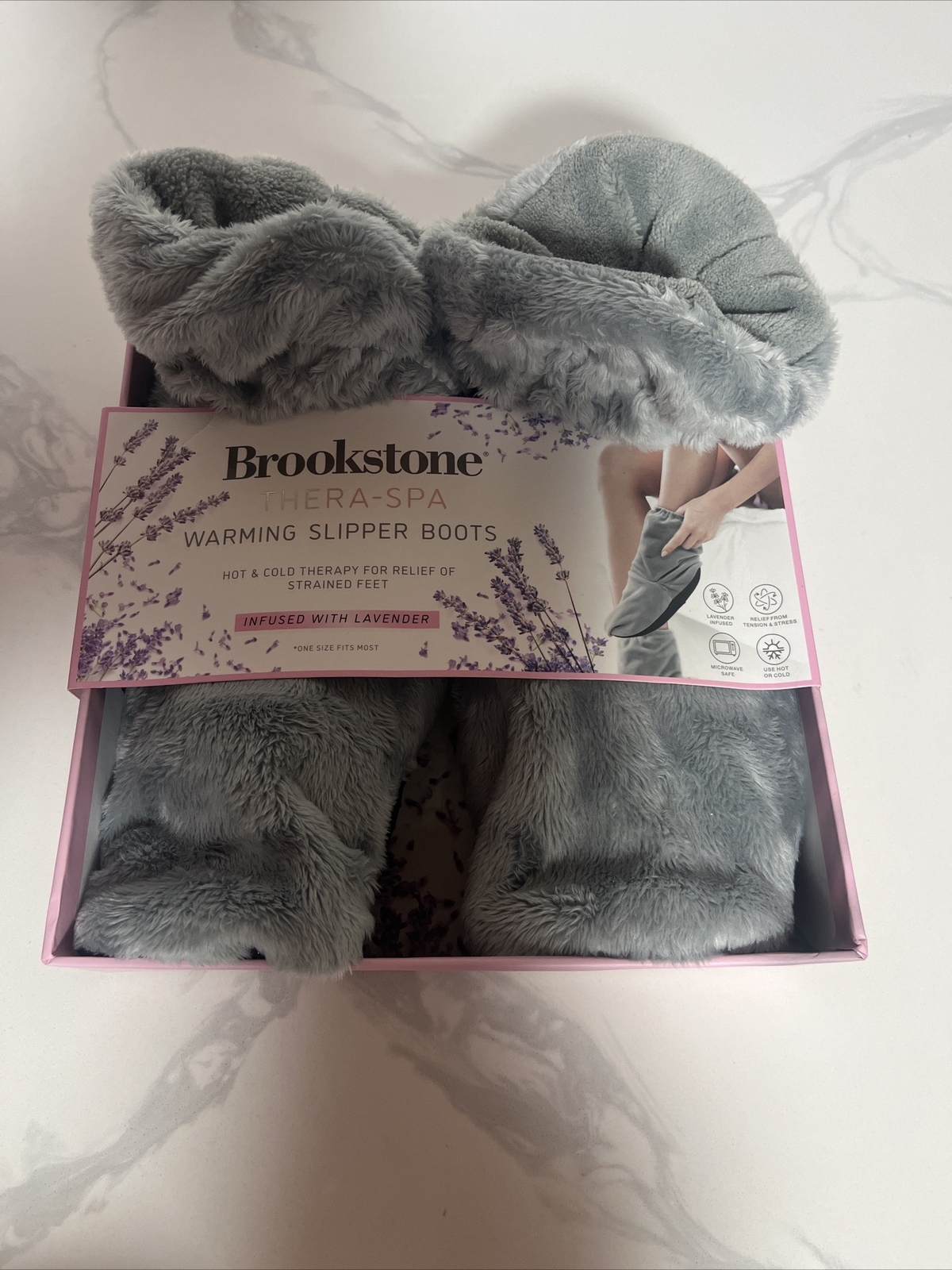 -Brookstone Gray Thera-Spa Warming Slipper Boots Infused With Lavender ...