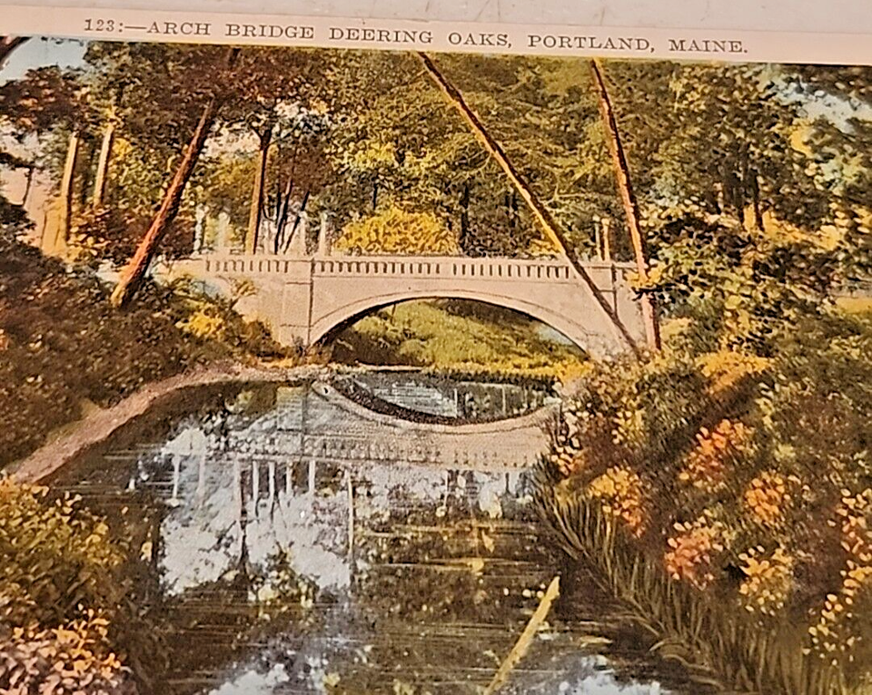 Portland ME, Arch Bridge Deering Oaks, Antique c1930 Postcard Posted $. ...
