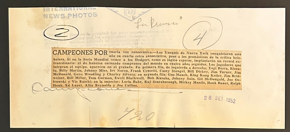 1952 Photo-NY Yankees Team Mickey Mantle Yogi Berra Billy Martin Bill ...