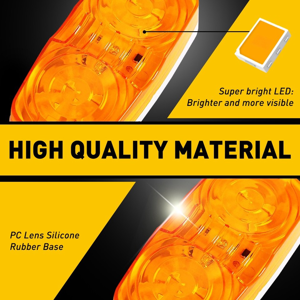 2Pieces 6 Inch Trailer Marker LED Light PC Lens Clearance Lights Amber ...