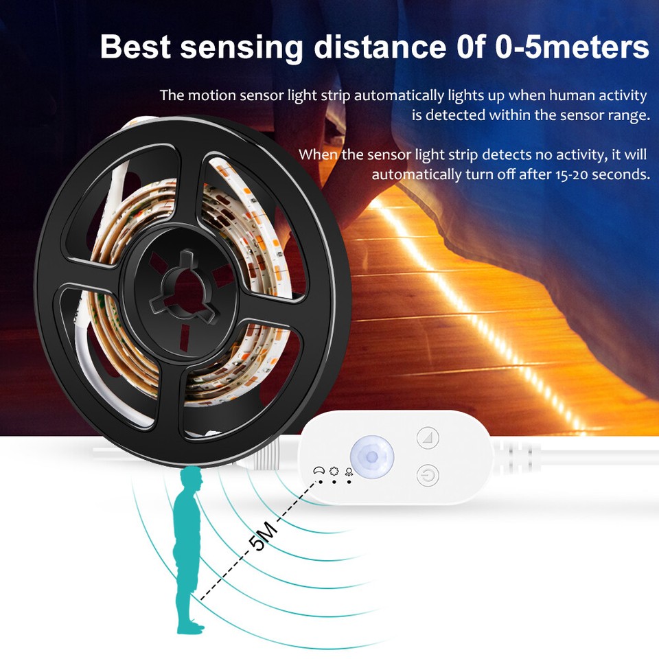USB PIR Motion Sensor Led Light Strip Belt Cabinet Kitchen Night Light ...