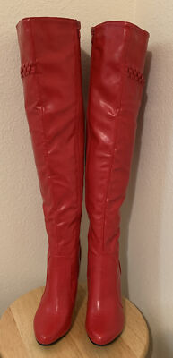 Sexy Red Over The Knee Boots Stiletto 4” Heel, 24” Tall Sz 7 Costume ...