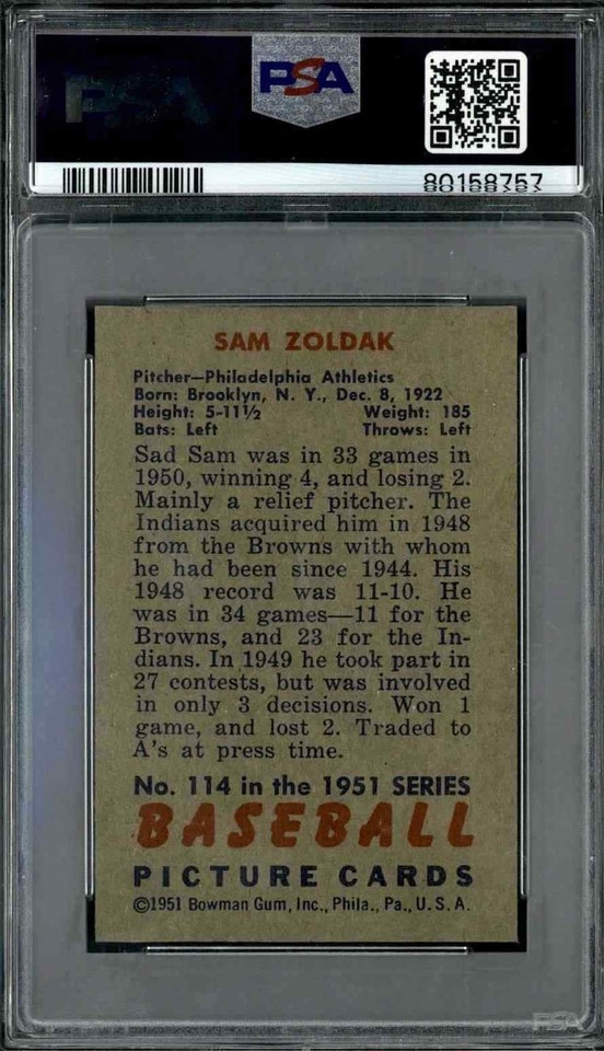 1951 Bowman #114 Sam Zoldak - PSA 9 | eBay