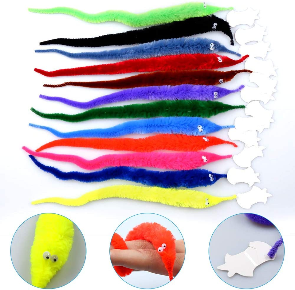 12 Pcs Magic Worms Twisty Worms Wiggly Worms Fuzzy Worms on a String ...