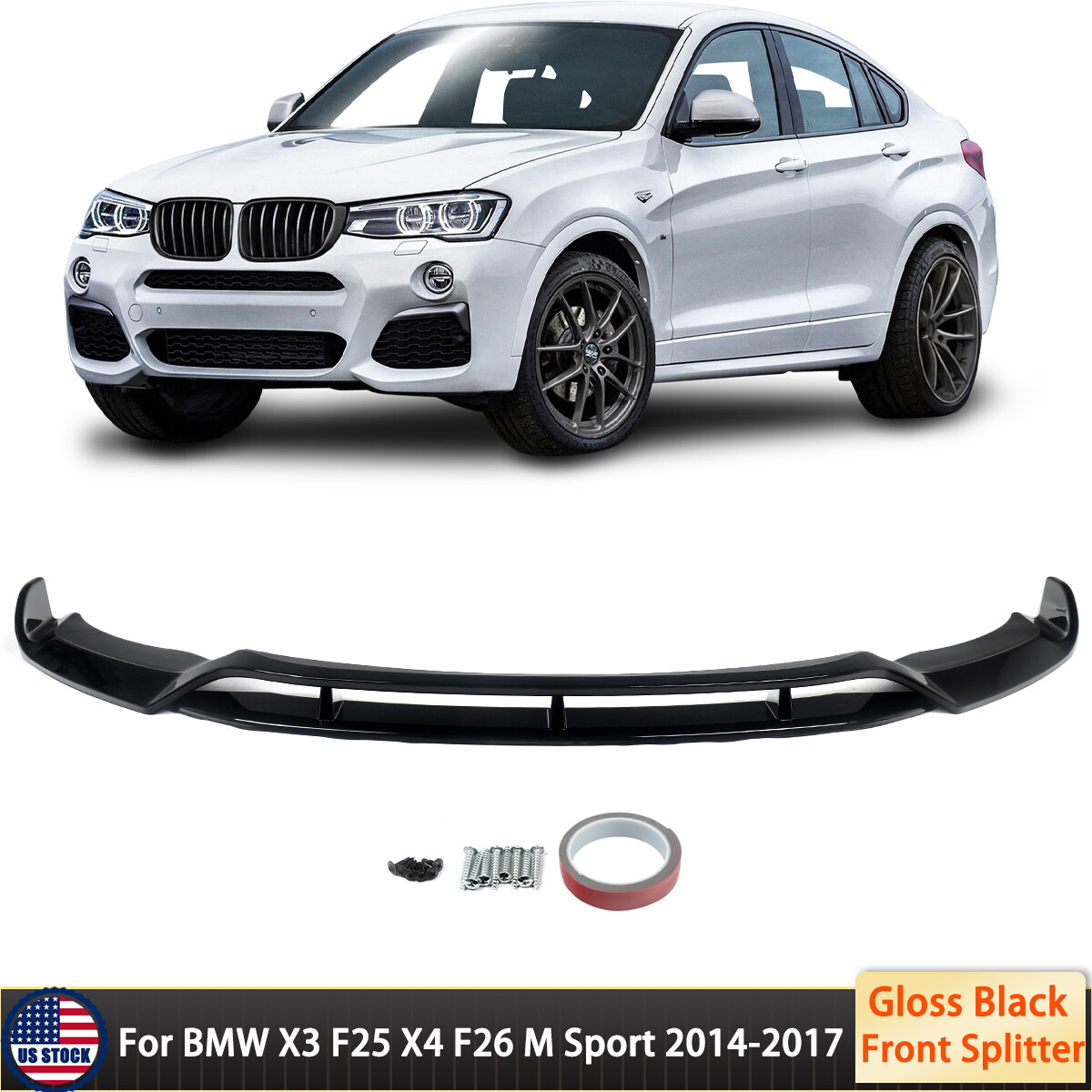 Front Spoiler Splitter Lip Gloss Black For BMW X3 F25 X4 F26 M Sport ...