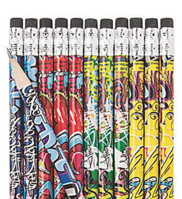 Pack of 12 - Graffiti Wooden Pencils with Erasers - Party Bag Fillers ...