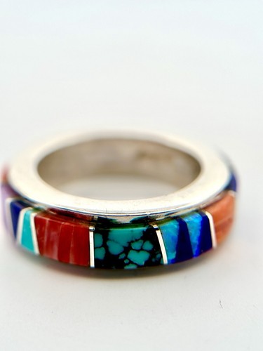 Calvin Begay Inlay Infinity Sz 7.5 Turquoise Opal Coral Sterling Silver ...