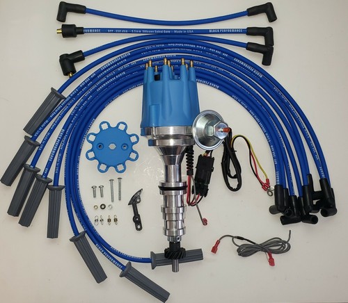 FORD FE 360 390 427 428 SMALL BLUE CAP HEI DISTRIBUTOR + 8.5mm SPARK ...